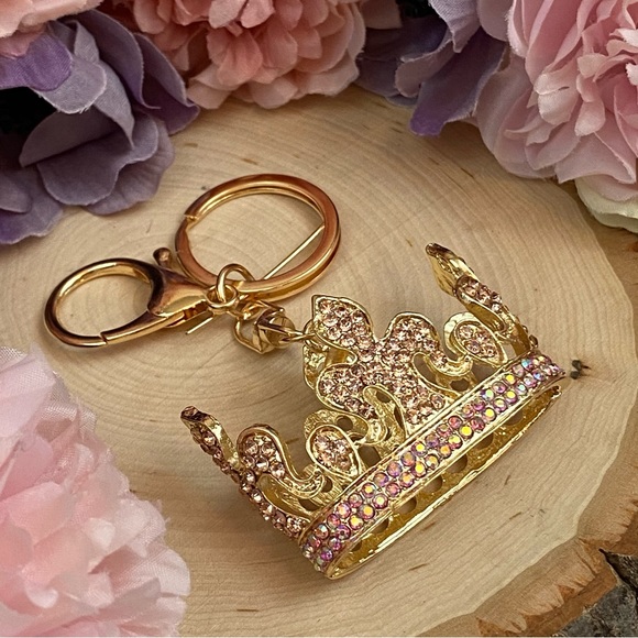 Accessories | Pink Crystal Fleurdelis Tiara Crown Keychain | Poshmark